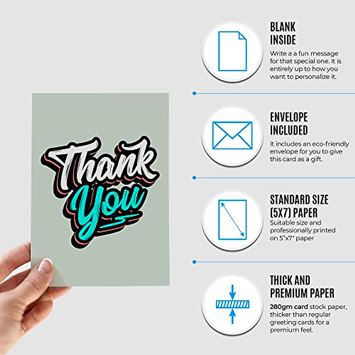 Individual Thank You card with envelope for any occasion | Awesome present idea to show gratitude for her or him | Perfect card to say thank you to a family member, a member of your staff or a friend