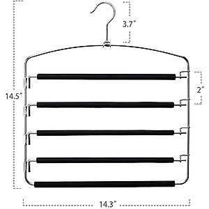 Homa Jia Pants Hangers Space Saver 3 Pack and 4 Heavy Duty Clips, Space Saving Multi Bar Metal Pant Hangers, Stable with Non-Slip Padding, Perfect for Hang Jeans Trousers Ties Scarf Belt Etc