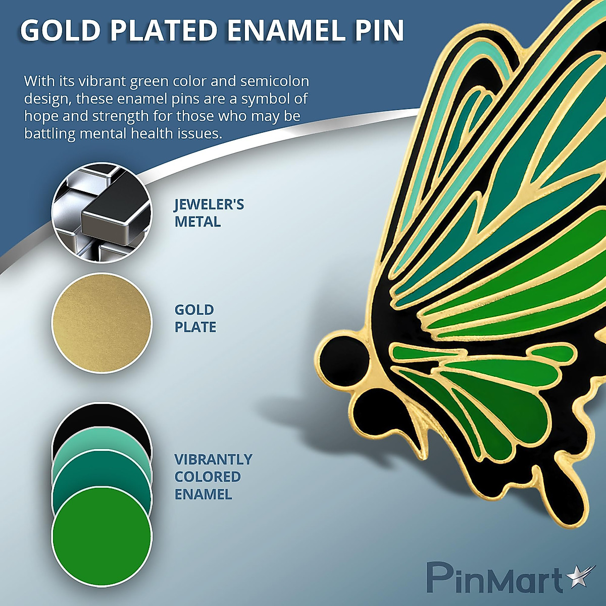 PinMart Green Semicolon Butterfly Mental Health Suicide Awareness Lapel Pin - Support Mental Health Matters with Suicide Awareness Pins for Bags and Nurse Scrubs