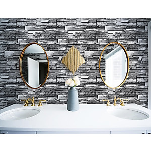 Timeet Brick Stone Wallpaper Peel and Stick Wallpaper Faux Stone Wallpaper 17.3"x118.1" Brick Wallpaper Self Adhesive Removable Wallpaper for Bedroom Living Room Wall Decor