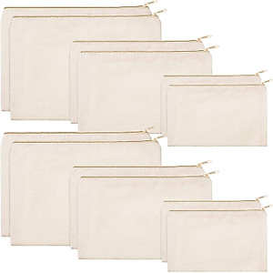 Frienda 12 Pieces Canvas Cosmetic Bag Multipurpose Cosmetic Pouch Zipper Makeup Bags Blank Make Up Purse for Women Travel Organize Storage, Multi Sizes