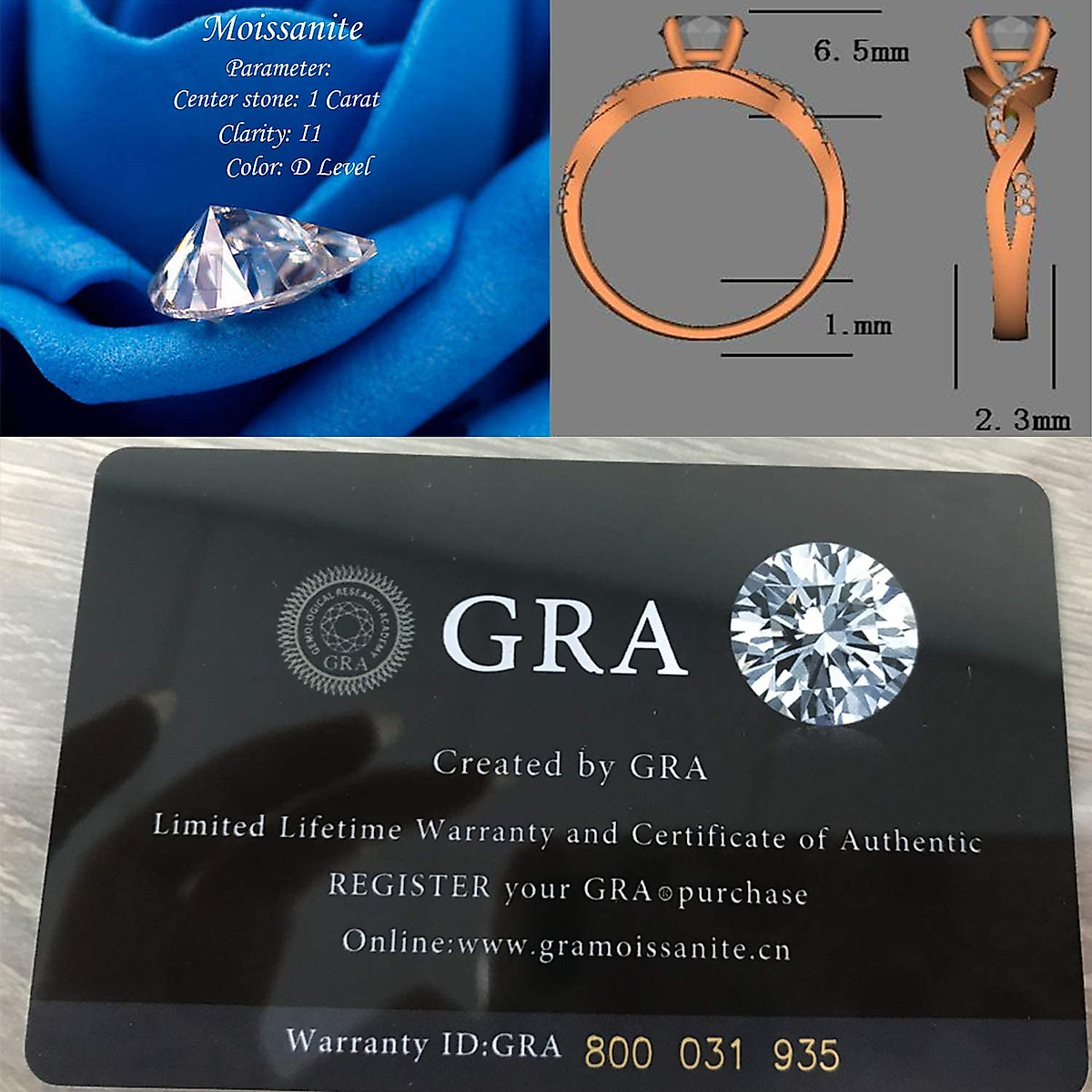 SISGEM 14K Gold Wedding Ring for Women,Split Shank Pave Set 1 Carat Moissanite Engagement Ring With Engraved Name,Wedding Anniversary Size 5-11 (Rose, 9.5)