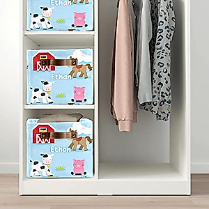 Deven Farm Animal Blue Personalized Large Storage Baskets for Organizing Shelves with Handle,Closet Decorative Storage Bins for Bathroom,Nursery,Home 1 Pack