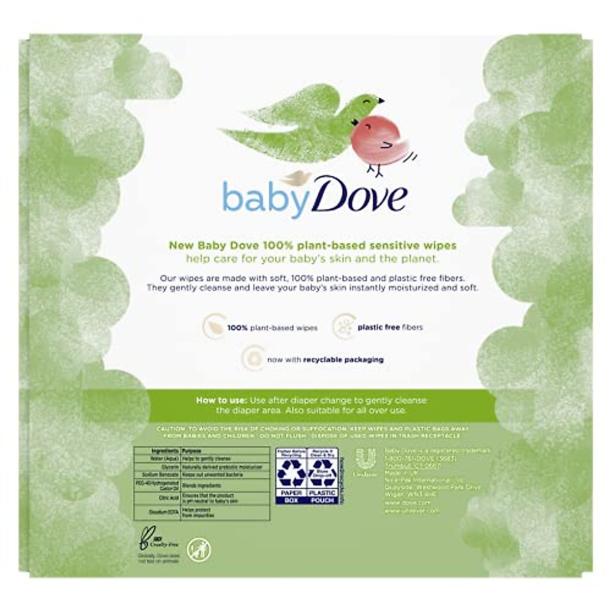 Baby Dove Baby Wipes for Sensitive Skin with 100% Plant-Based Fibers Hypoallergenic 63 Wipes 12 Pack
