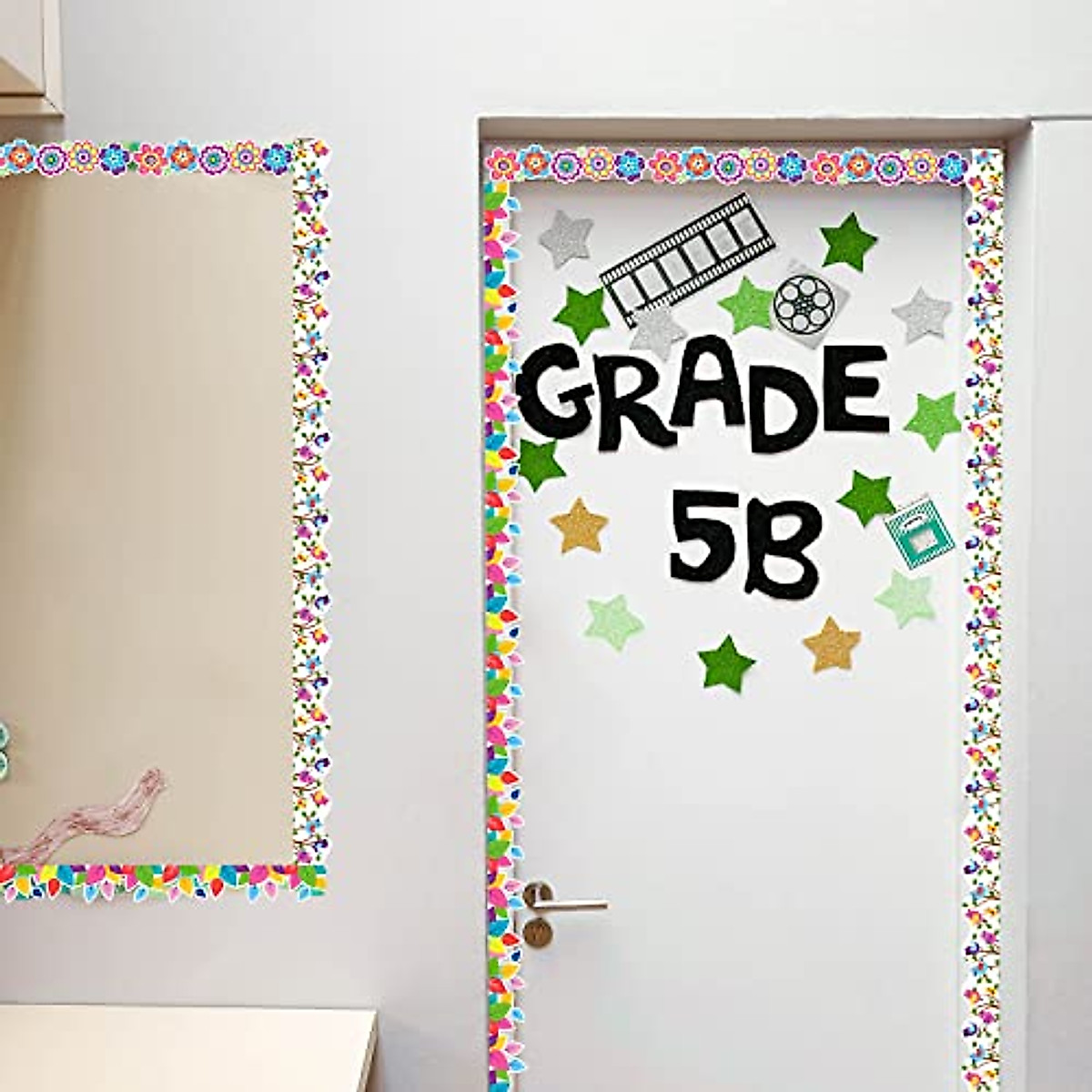 Bulletin Board Border Trim Colorful Removable Blackboard Chalkboard Border Springtime Luau Ocean Borders Stickers for Spring Classroom Office Party Wall Decor (Flower Style, 59 ft in Length)