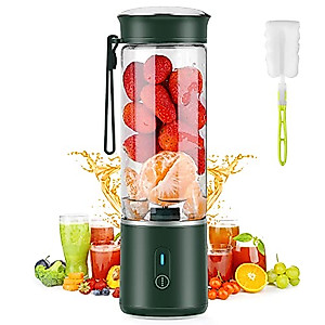 Portable Blender,Personal Hand Smoothie Travel Blender Cup, Fruit Mixer, 7.4V Bigger Motor Mini Blender for Fruit Juice,Milk Shakes,Baby Food, 400ML, Rechargeable,New Sharp 6 Blades for Great Mixing (Green)