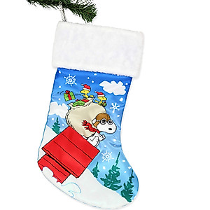 Peanuts Snoopy Kurt Adler Cuffed Satin Holiday Stocking (19", Blue/White)