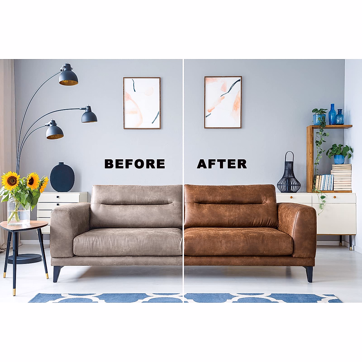 Leather Recoloring Balm with Mink Oil Leather Conditioner, Leather Repair Kit for Couches, Dark Gray Leather Dye for Furniture, Car Seat, Sofa, Shoes, Vinyl