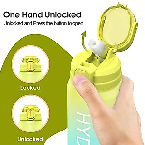 Y&3 32oz Water Bottle with Straw & Time Marker, Motivational Water Bottle with Handle, Leakproof, Tritan BPA Free Water Jug, for Fitness, Gym, Outdoor (Yellow Green Gradient)