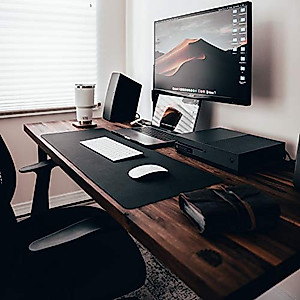 Solucky Leather Mat Desk Pad & Blotter Protector, Flat, Non Slip, 17 x 12 Inches, Black, Ideal for Office and Home