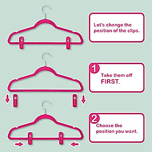 Trgowaul Hot Pink Velvet Hangers Clips, Pants Hangers Velvet Clips, Strong Finger Clips Perfect for Thin Velvet Hangers (20 Pcs, Hot Pink)