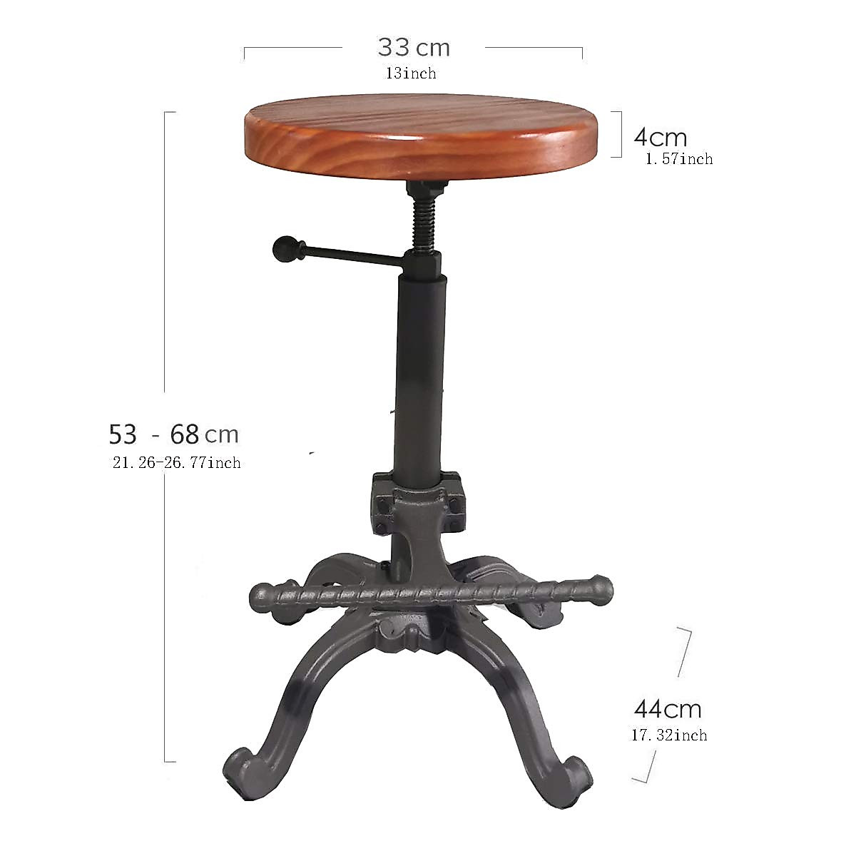 Topower Industrial Retro Vintage Farm Wooden Tractor Stool Kitchen Swivel Height Adjustable bar Stool (Dark Brown)