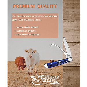 Cattlemans Cutlery Farrier Knife - Stainless Steel Pocket Knife with Hoof Pick (Blue)