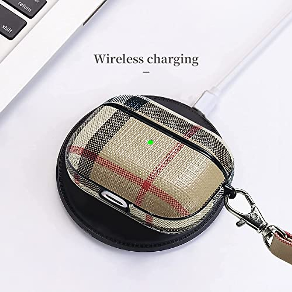 Luxury Case for AirPods Pro(1st & 2nd Generation), Fashion PU Shockproof Anti-Slip Protective Cover Accessories Set for Airpods Pro Case with Con Wrist Strap, and Keychain…