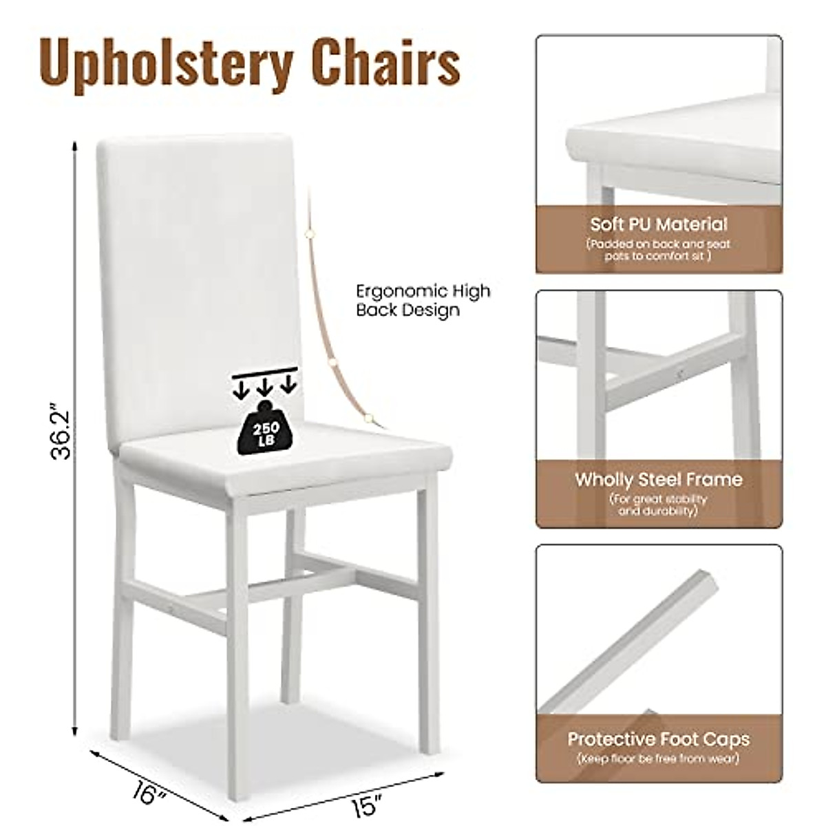 tantohom Faux Marble Dining Table Set, Compact Kitchen Table and Chairs for 4, 5 Pieces Dining Room Table Set with 4 Leather Upholstery Chairs for Small Space, Living Room, Breakfast Nook, All White