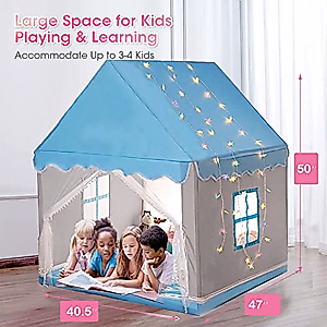 SOHAPY Kids Play Tent Pink for Girls Boys, Princess Castle, Large Playhouse Gift Toys for Toddler Children With Lights Indoor Outdoor (Blue)