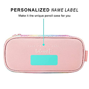 mibasies Girls Pencil Case for Kids, Pencil Pouch Boys Soft Rainbow Pen Box (Pink Blue Rainbow)