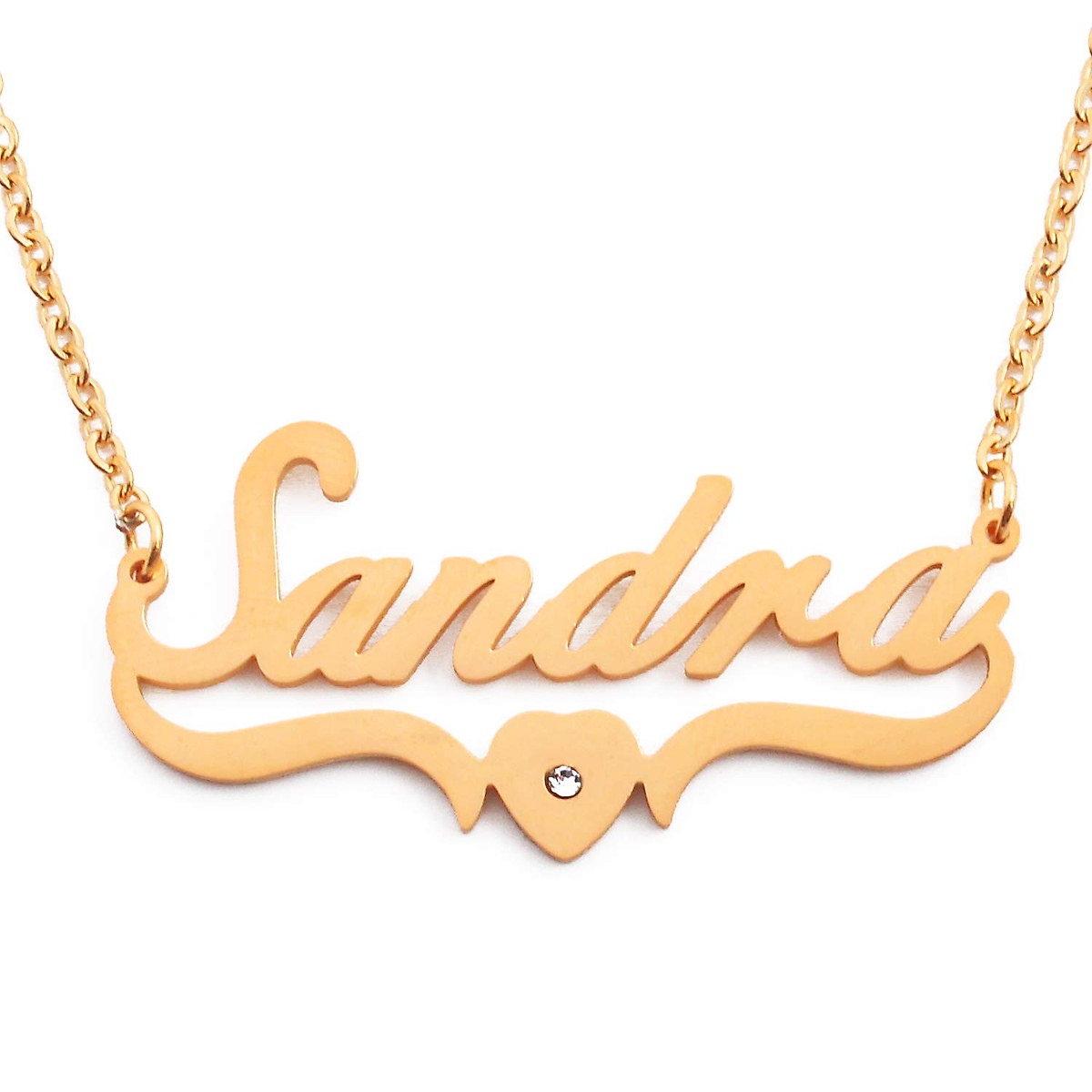 Kigu Sandra Name Necklace Heart Shaped Gold Plated Personalized Dainty Necklace - Jewelry Gift Women, Girlfriend, Mother, Sister, Friend