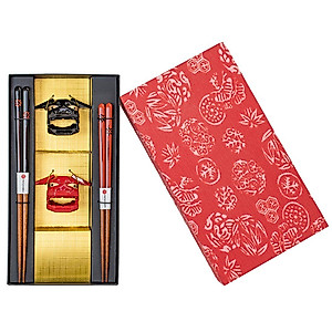 Kawaii 27920 Chopsticks, Chrysanthemum Komon, Lion Mai, Chopsticks Rest, Assortment, 9.1/8.3 inches (23/21 cm)