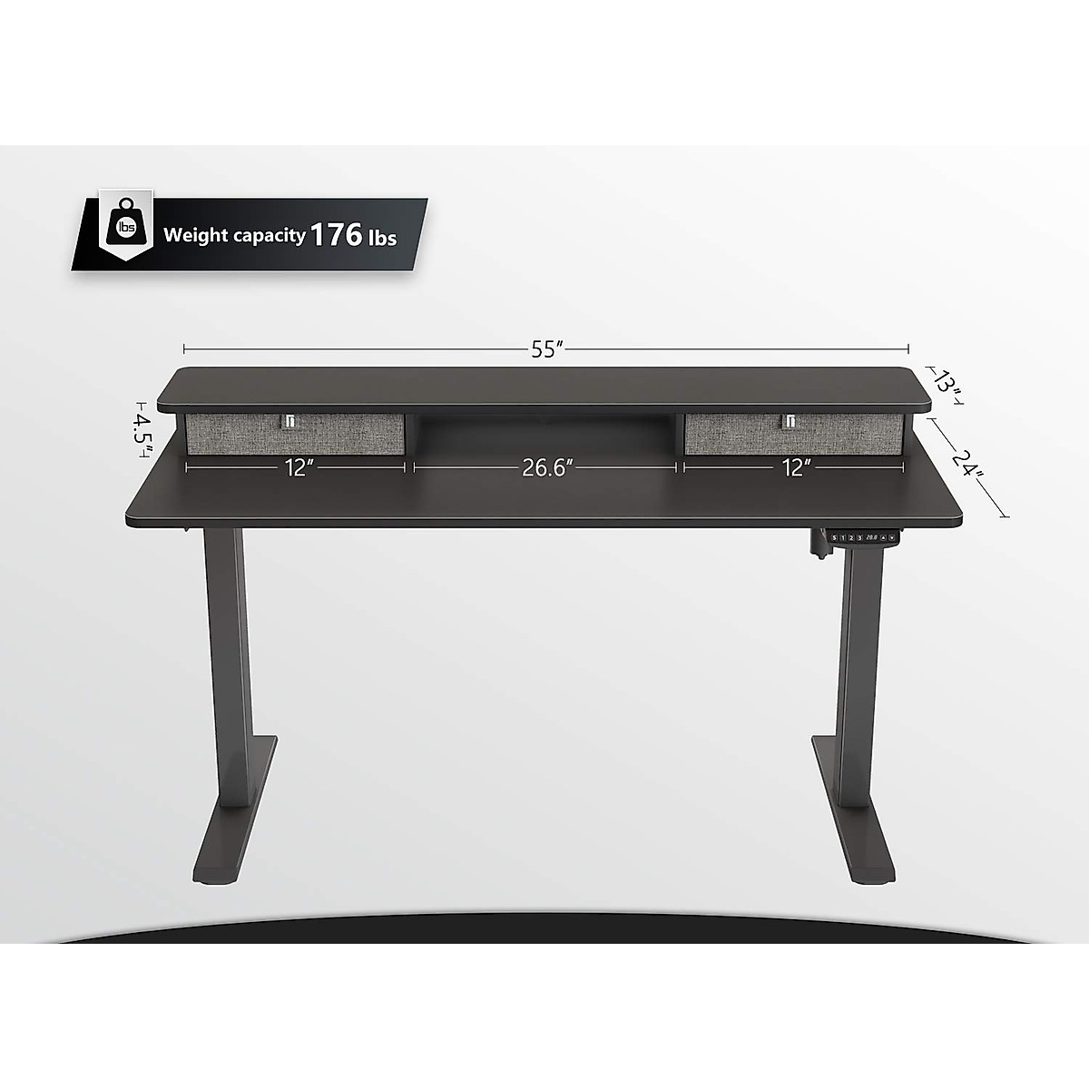 CubiCubi Electric Standing Desk with Double Drawers, 55x24 Inch Height Adjustable Sit Stand Desk with Storage Shelf, Home Office Computer Workstation, Black