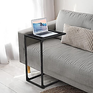 melos C Shaped End Table, Snack Side Table, C Tables for Couch, Couch Tables That Slide Under, for Living Room, Bedroom, Black