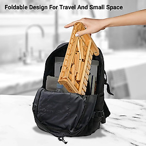 FORLIFE MARKET Space Saving Bamboo Drying Rack- Countertop Folding Baby Bottle Drying Rack, Free Bottle Brush Set, Dish, Cup Organizer- Use as a Travel Baby Bottle Cleaning Kit, Accessories