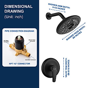 SHAMANDA Luxury Shower System with Valve, Shower Faucet Sets Complete with 6-Spray Shower Head and Handle, Single Function Shower Trim Kit Matte Black, L808-7