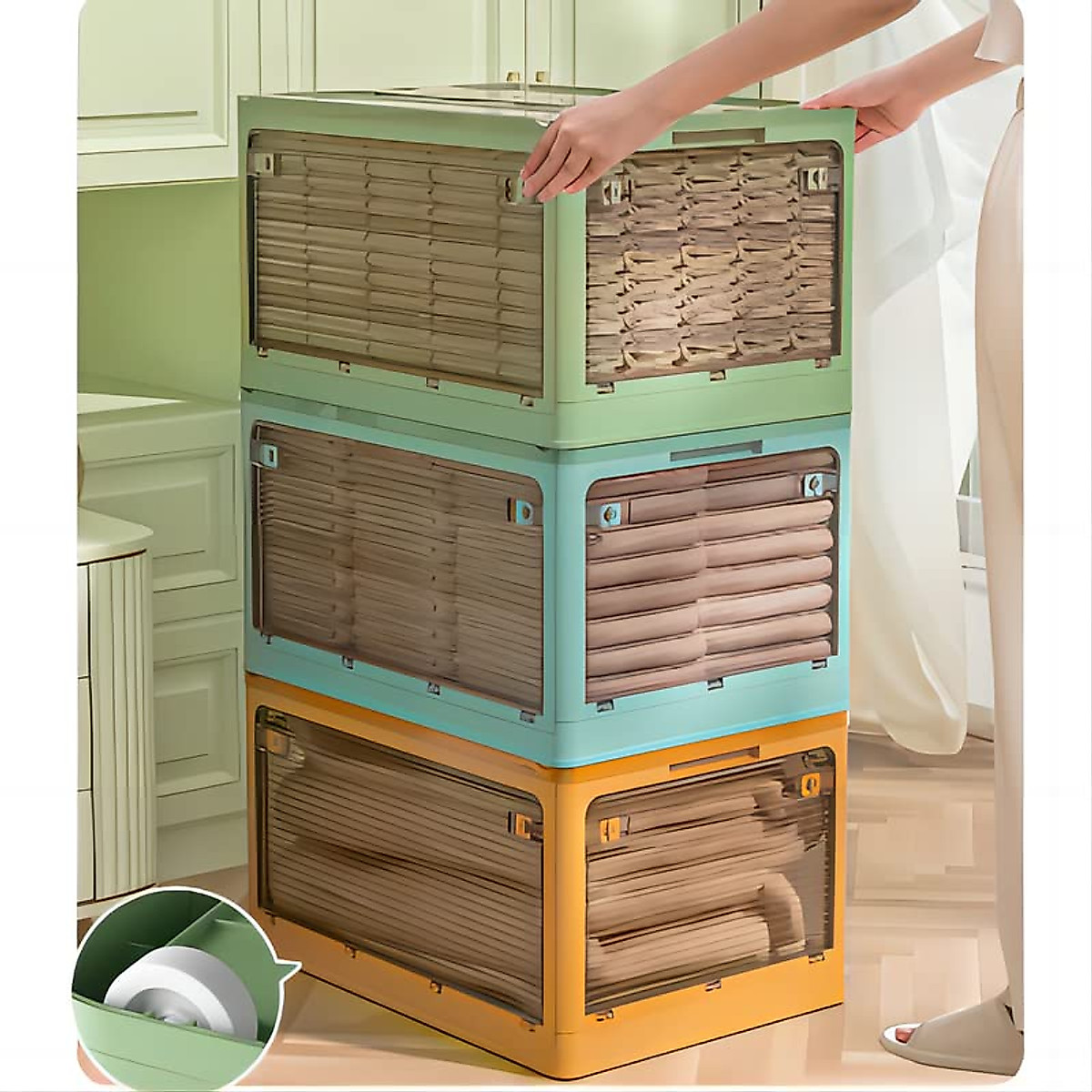Gemdeck Large Collapsible Clear Storage Bins with Lids Plastic Storage Box Closet Organizers and Storage Bins