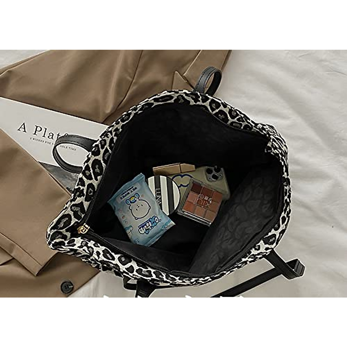 Leopard Shoulder Bag Soft Large Tote Purse Handbag Hobos Satchel for Women (White)