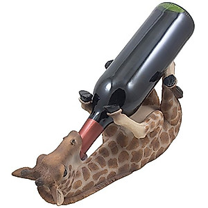 Drinking Giraffe Wine Bottle Holder Statue in African Jungle Safari Sculptures and Figurines Decor & Wildlife Animal Wine Racks and Stands Gifts