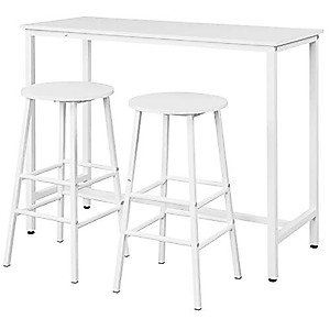 COSTWAY 3-Piece Pub Table Set, Bar Table with 2PCS Backless Bar Stools, Fashionable Simple Style, Kitchen Counter Height Dining Design, Breakfast Table Set for Kitchen, Restaurant, Small Space (White)