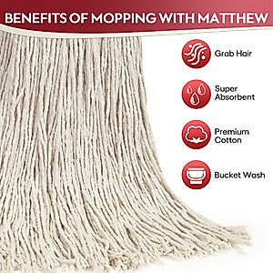 MATTHEW CLEANING 24oz 3Pack Cotton Floor Mop,Cotton Looped-Open String Heavy Duty String Mop Refills, Universal Headband Blend Mop,Mop Head Replacement for Home, Industrial and Commercial Use(White)