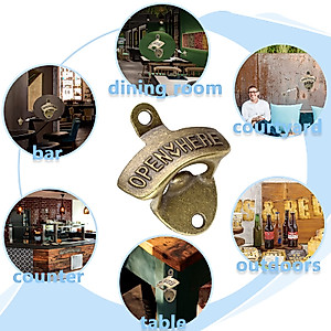 HARSKIYER 5pcs Bronze Retro Beer Bottle Opener Wall Mounted, Zinc Alloy Beer Bottle Opener Kit Bar Bottle Opener for Home Bar Party Kitchen with Mounting Screws