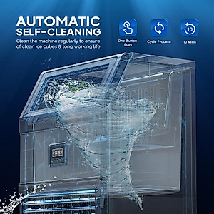 ROVSUN 440LBS/24H Commercial Ice Maker, Freestanding/Under Counter Industrial Ice Machine with Time Reservation, 77lbs Storage Bin, LED Panel & Water Filter for Home Office Restaurant Bar Cafe