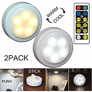WRalwaysLX 2pack Remote Control LED Cabinet Push Light Cool/Warm Adjustable Night Light, Used by 3x1.5V AA Batteries (Not Included) for Kitchen Under Cabinet Lighting,Closets, Cabinets…