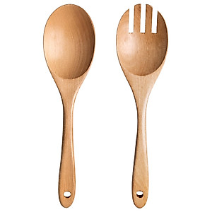 HAKSEN Wooden Salad Tongs, 10.7in Salad Servers Salad Spoon and Fork Set for Mixing, Tossing and Cooking