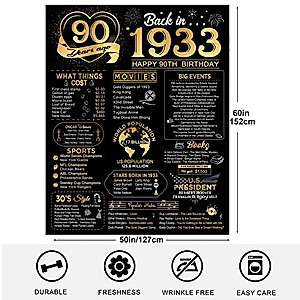90th Birthday Decorations for Women Men,Happy 90th Birthday Gifts for Men Women,90th Birthday Gift Ideas,Great Birthday Gifts for 90 Year Old Grandparents Dad Mom,Back in 1933 Throw Blanket 60x50 Inch
