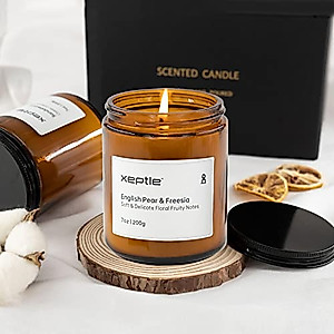 English Pear & Freesia Scented Candle Jar for Home Room Decor Air Freshener Premium Soy and Coconut Blend Ideal as A Congratulatory Gift- Over 50 Hours of Burn Time - 7 oz