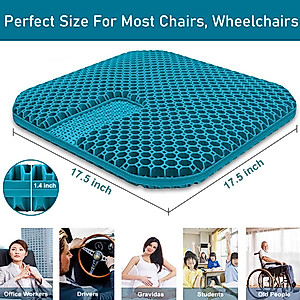 Large Gel Seat Cushion, Enhanced Gel Cushion for Long Sitting with Non-Slip Cover, Breathable Honeycomb Chair Pads Absorbs Pressure Points for Wheelchair, Car Seat, Home Office Chairs