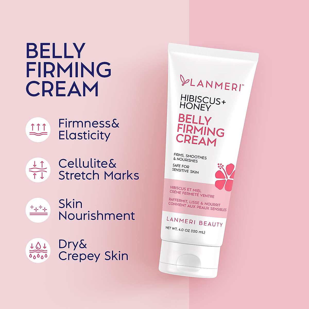 Lanmeri Hibiscus and Honey Belly Firming Cream for Skin Smoothies Firm Refine Body, Thighs and Belly Skin Tightening Cream for Women & Men, 120ML
