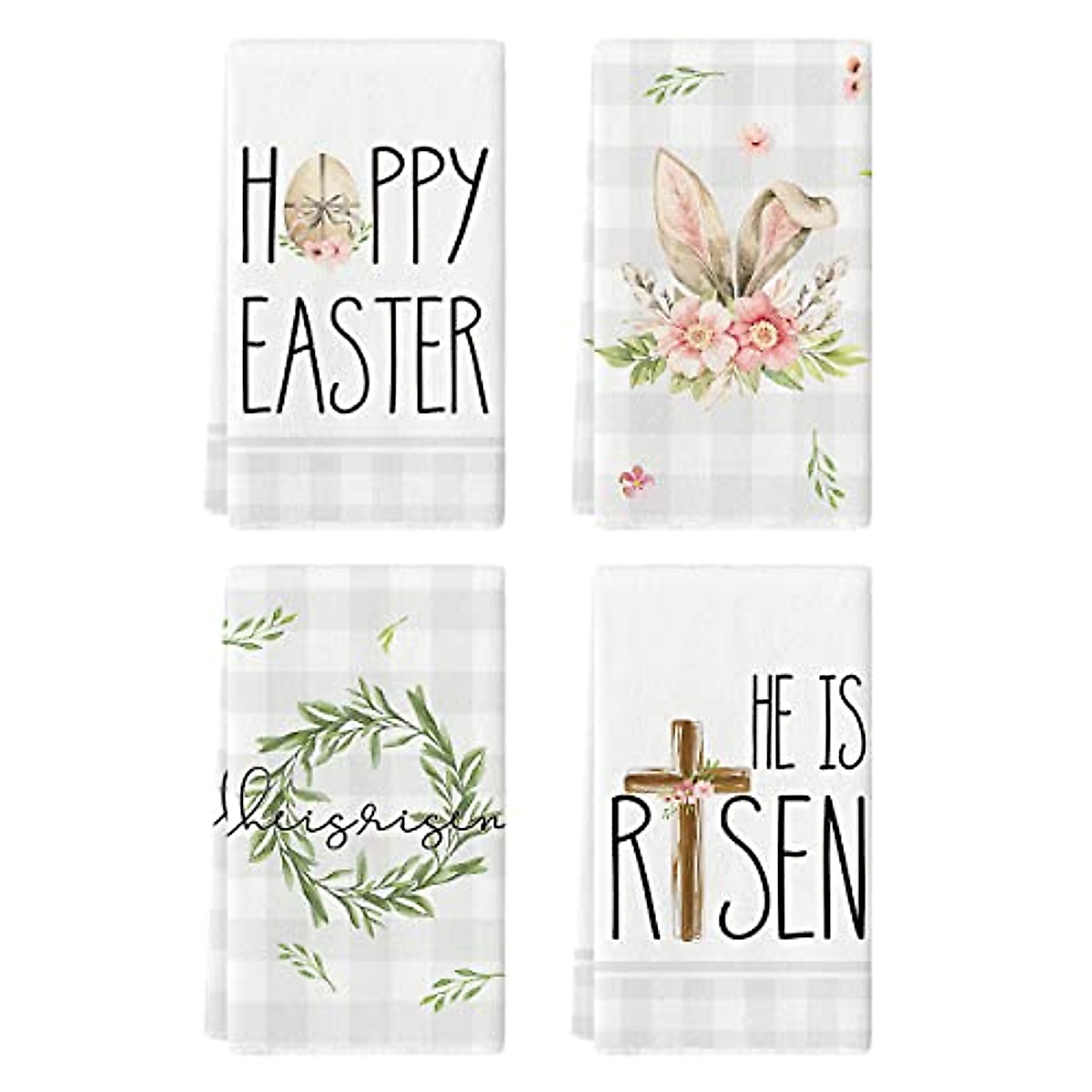 Artoid Mode Easter Rabbit Eggs Kitchen Dish Towels, 18 x 26 Inch Seasonal Spring Tulip Flower Wreath Ultra Absorbent Drying Cloth Tea Towels for Cooking Baking Set of 4