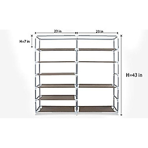 TXT&BAZ 27-Pairs Tool Free Easy Assembled Boot Rack Double Row Shoe Rack Covered with Nonwoven Fabric (7-Tiers Brown)