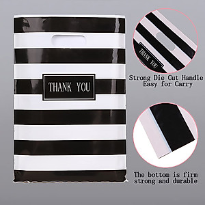 Daarcin 100pcs 16x18in Large Black and White Stripes Thank You Merchandise Bags,Die Cut Plastic Shopping Bags with Handle for Boutique,Party,Goodie,Stores,Clothes, Reusable Retail Bags for Bussiness