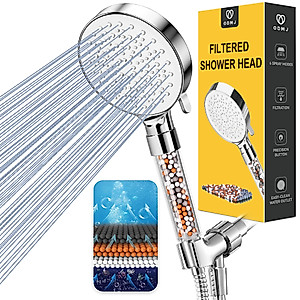 ODMJ Filtered Shower Head, High Pressure Shower Head with 6 Settings, Handheld Shower Head with 59" Hose and Bracket, Shower Head Filter for Hard Water, Water Saving Spray Soft Spa Shower Head