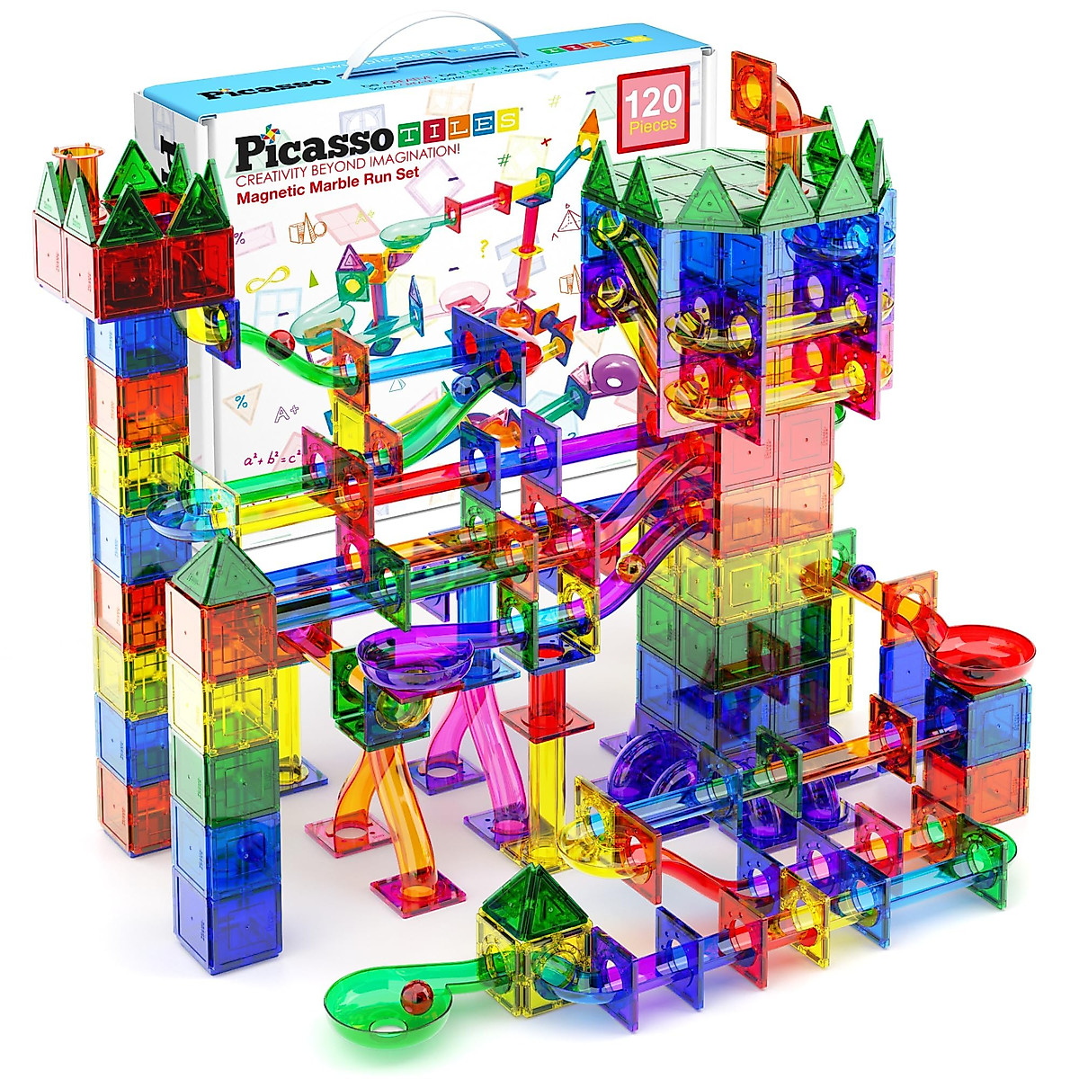 PicassoTiles Marble Run 120 Piece Magnetic Building Blocks Magnet Tile Construction Toy Playset STEM Learning Educational Block Child Brain Development Kids Toys for Boys and Girls Age 3 and Up