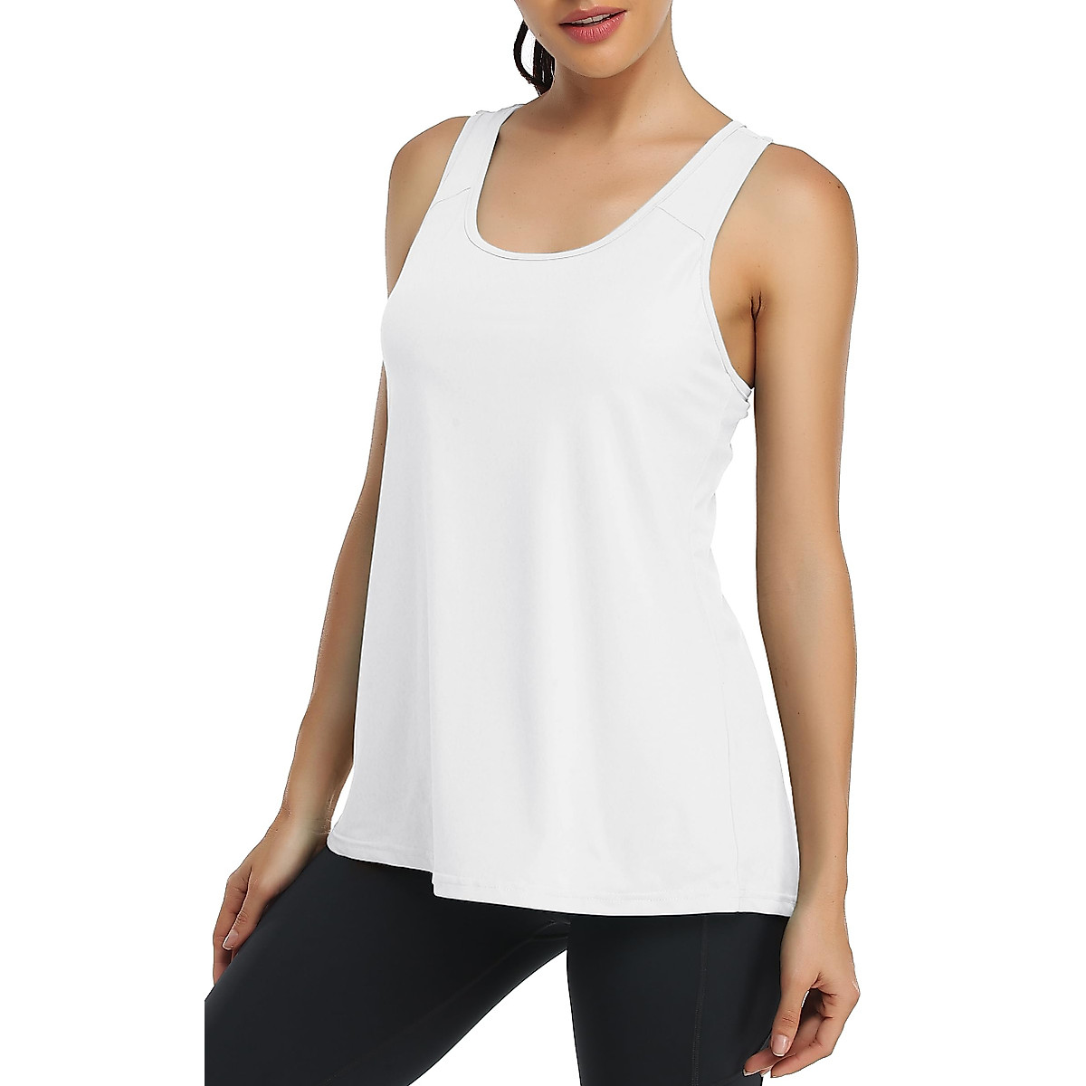 Kimmery Racerback Tank Tops for Women Loose Fit Athletic Workout Yoga Sports Running Hiking Tanktops Summer Moisture Wicking Sleeveless Shirts White XL