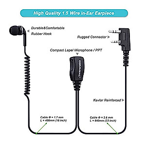 COMMIXC (2 Pack) Walkie Talkie Headset, 2-Pin 3.5mm/2.5mm in-Ear Walkie Talkie Earpiece with PTT Mic, Compatible with Kenwood Bao Feng Two-Way Radios
