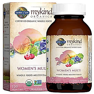 Garden of Life Organic Multivitamin for Women, mykind Organics Womens Multi with Vitamin C, D, Folate, B6, B12, Biotin, Iron, Vegan Whole Food Vitamins for Women, Energy, Skin, Nails, 120 Tablets
