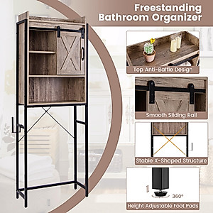 Giantex Over The Toilet Storage Cabinet - Freestanding Bathroom Organizer Rack with Adjustable Shelf, Sliding Barn Door, Paper Holder, Bathroom Space Saver, Above Toilet Storage Cabinet (Grey)