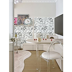 MelunMer Grey Leaf Peel and Stick Wallpaper Boho - Modern Contact Paper Floral Self Adhesive Removable Wallpaper for Bedroom Bathroom Waterproof Gray Contact Paper for Cabinets 78.7 in L 17.3In W